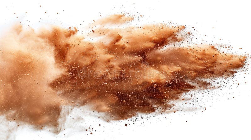 Brown Dust Cloud Explodes Against a White Background, Creating a ...