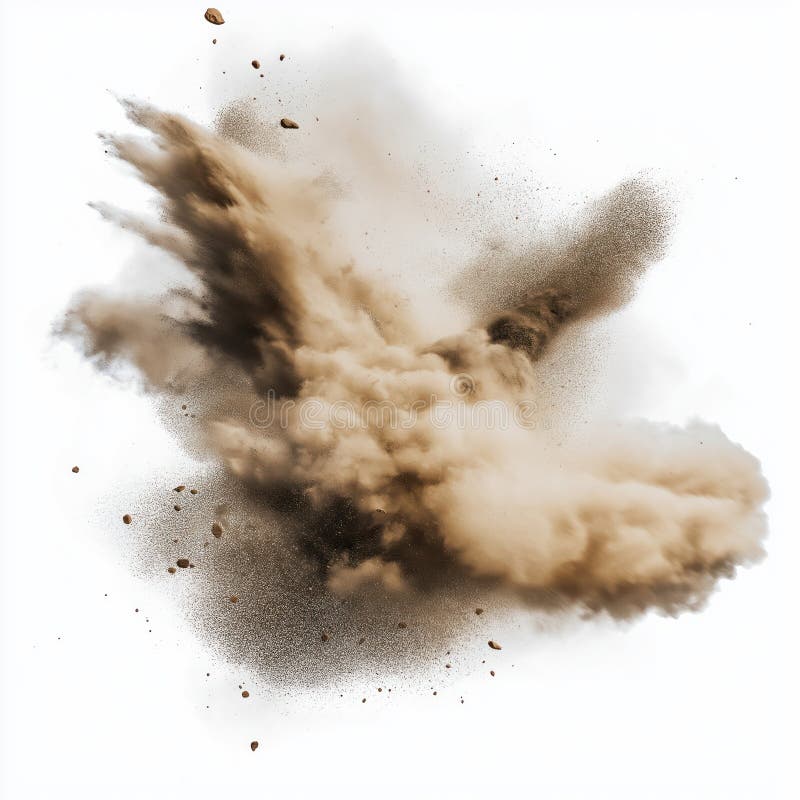 Brown Dust Cloud Explodes, Spray of Particles Flies Mid Air. Abstract ...