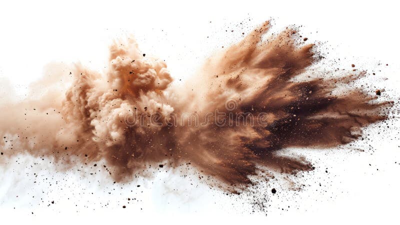 Brown Dust Explosion Creating a Dynamic Cloud Effect Against a White ...