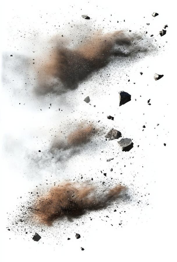 Brown Dust and Rock Explosion Isolated on White Background, Explosion ...