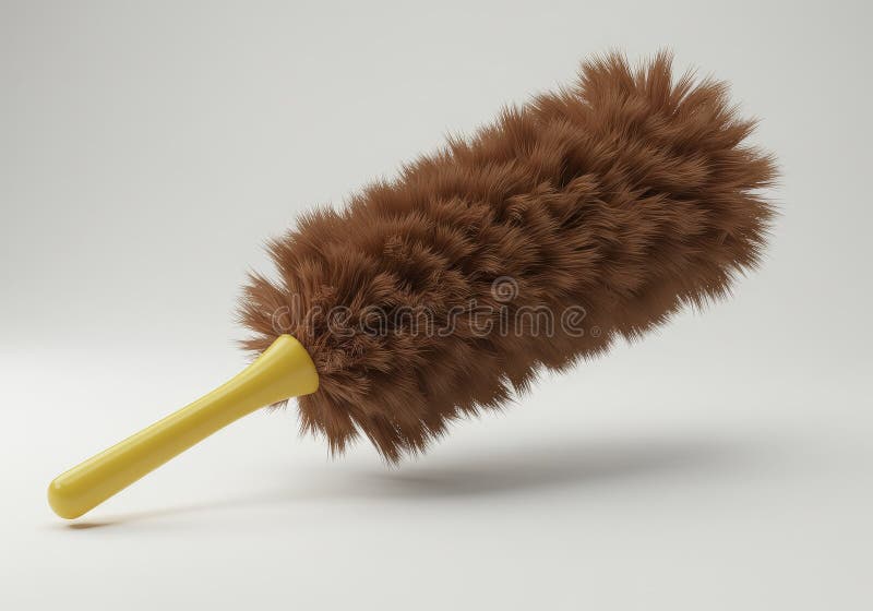Brown Duster with Yellow Handle on White Background Cleaning Tool Stock ...