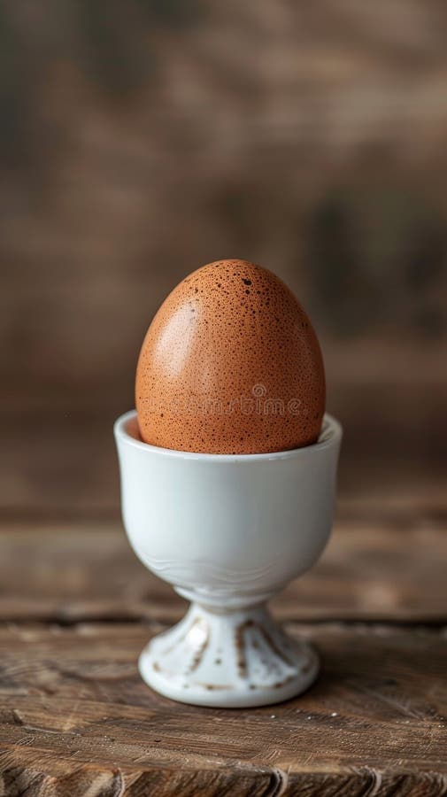 Brown Egg in White Egg Cup on Wooden Surface, Rustic Kitchen Concept ...