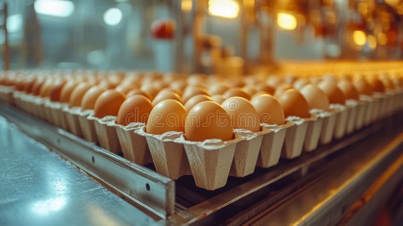 Brown Eggs Arranged in Cartons Inside a Modern Egg Processing Facility ...