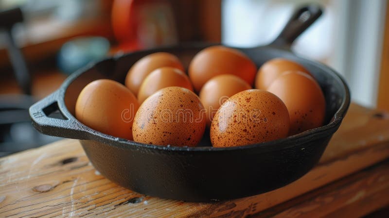 Brown Eggs in a Black Cast Iron Skillet Stock Photo - Image of kitchen ...