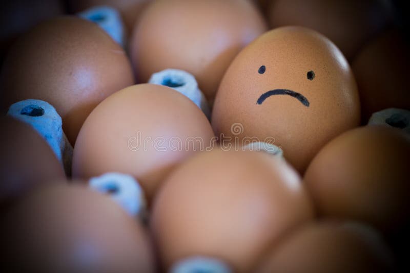 Brown Eggs Face Crying Arranged in Carton, Selective Focus at Sa Stock ...
