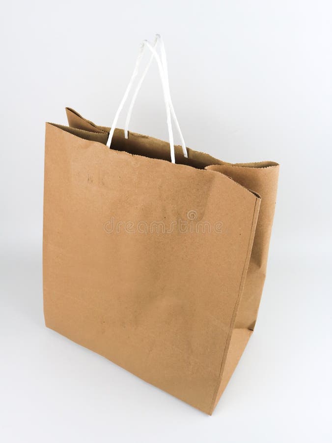 Brown Empty Paper Bag for Stuffs Container in White Isolated Background ...