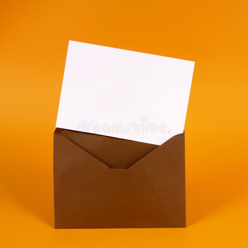 Blank Message Card with Brown Manila Envelope, White Background, Copy ...