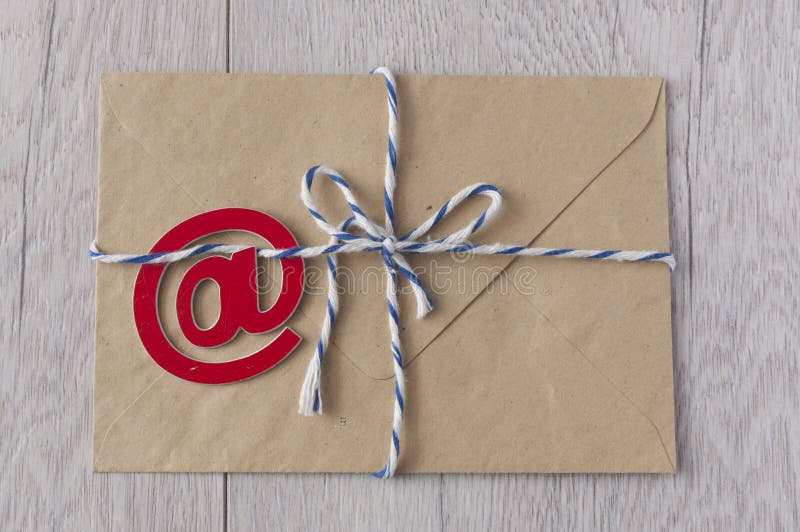 Email Simbol at Sign on Brown Envelopes Background Stock Photo - Image ...