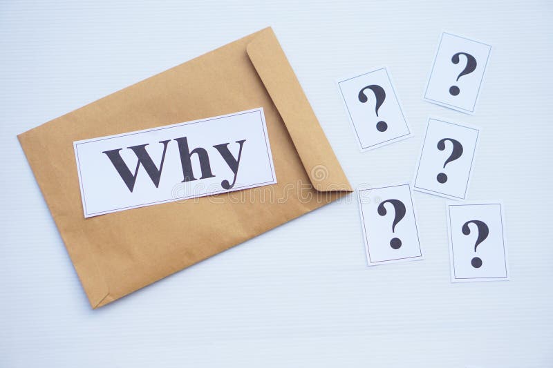 Brown Envelope and Printed Question Word Why and Question Marks. Stock ...