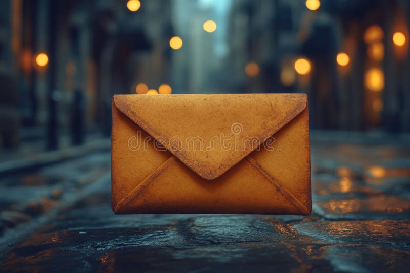 A Brown Envelope Sits Alone on a Wet Sidewalk, Awaiting Its Destination ...