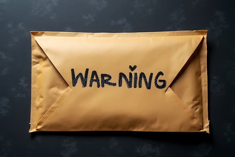 A Brown Envelope with the Word WARNING Written in Black Sits on ...
