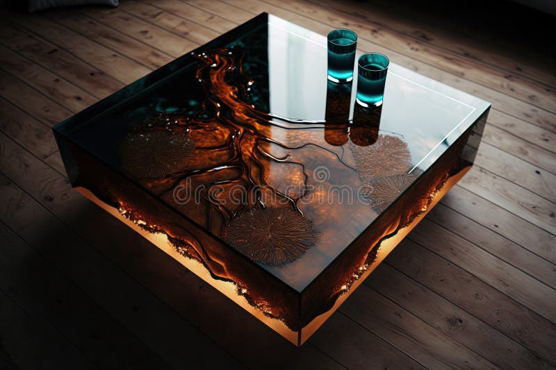 Brown Epoxy Resin Coffee Table. Generative AI Stock Illustration ...