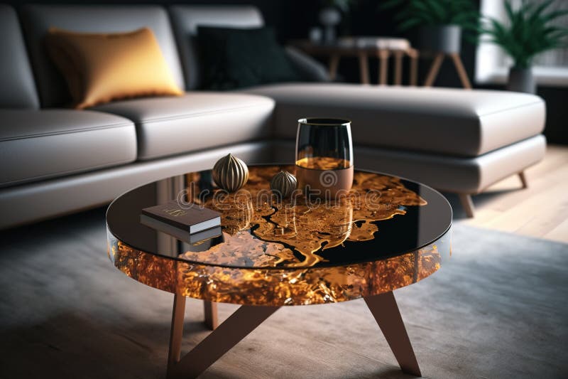 Brown Epoxy Resin Coffee Table. Generative AI Stock Illustration ...