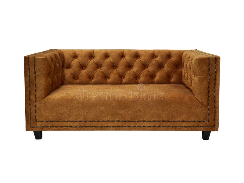 Brown Fabric Sofa Isolated on White Background, Front View Stock Image ...