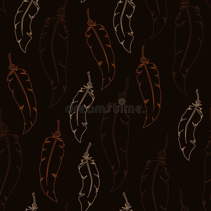 Brown Feathers on Dark Brown Background. Seamless Vector Pattern Stock ...