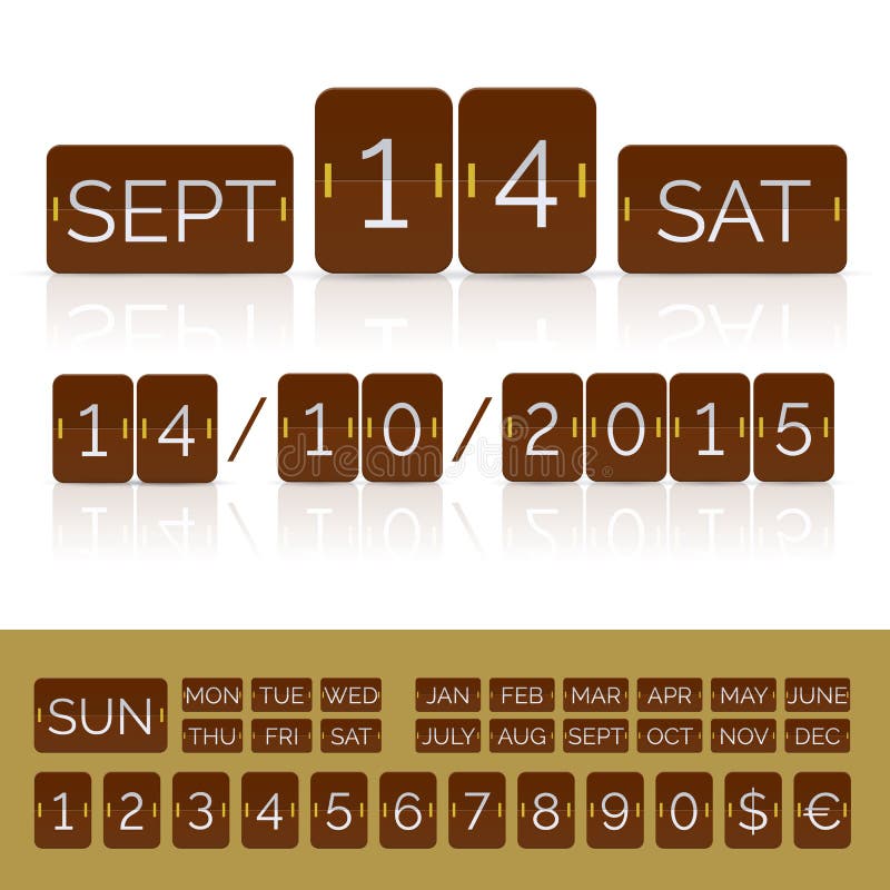 Brown Flat Calendar with Analog Flip Timer Stock Vector - Illustration ...