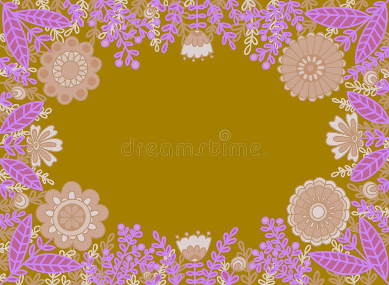 Decorative Pattern of Brown Flowers and Purple Leaves and Branches on ...