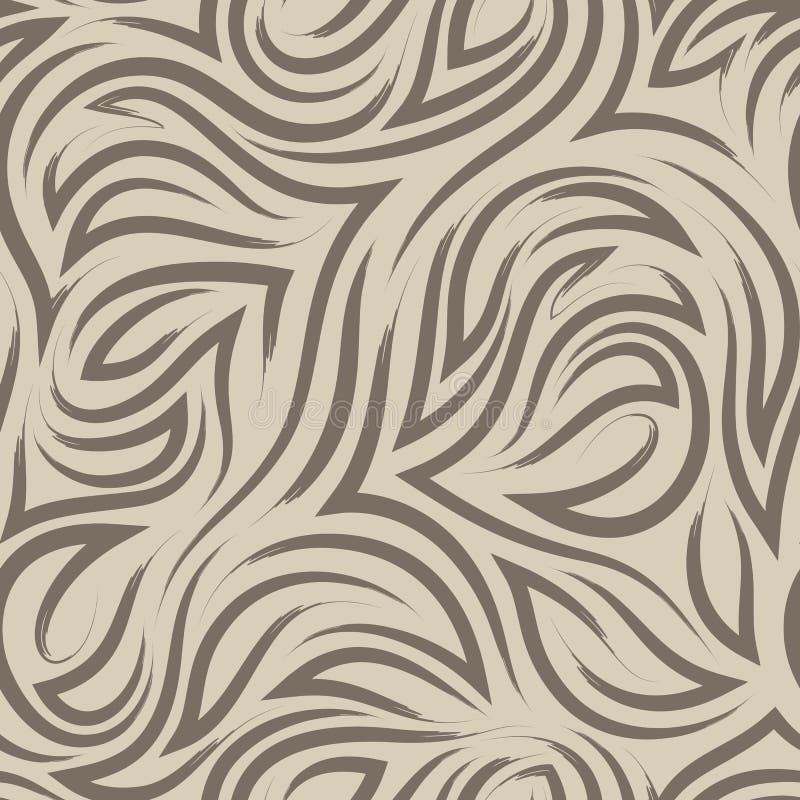 Brown Flowing Lines and Corners Vector Seamless Pattern on Beige ...