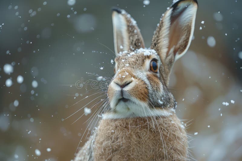 Brown Fluffy Hare in the Snow Stock Photo - Image of hare, white: 347027374