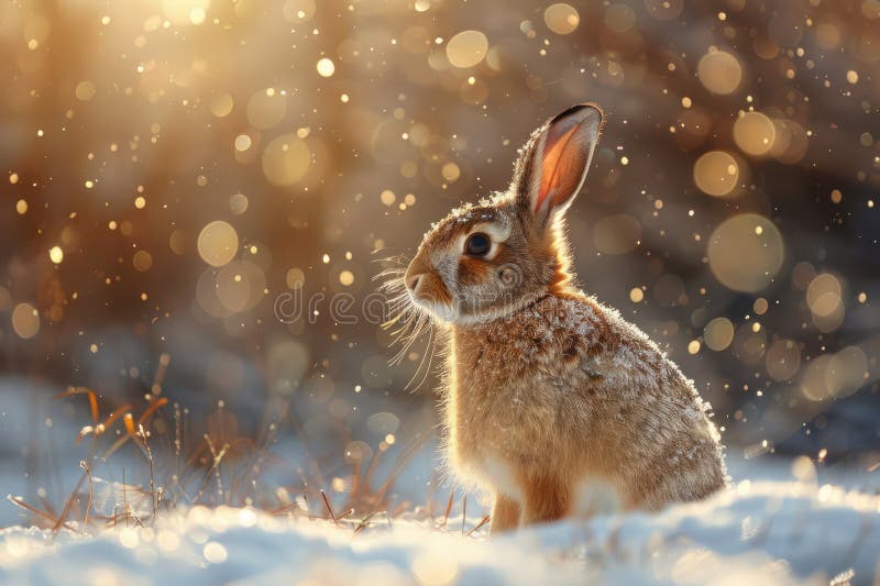 Brown Fluffy Hare in the Snow Stock Image - Image of animal, brown ...