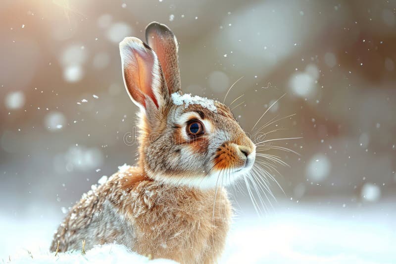 Brown Fluffy Hare on a Snowy Winter Day Stock Image - Image of hare ...