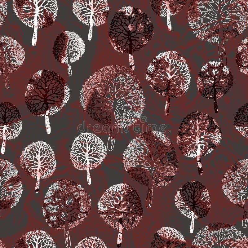 Brown Forest Seamless Pattern with Openwork Trees Silhouettes. Stock ...