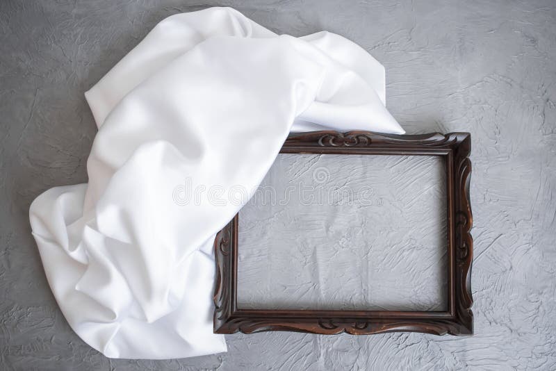 Brown Frame on Gray Cement Texture with White Satin Cloth Stock Image ...