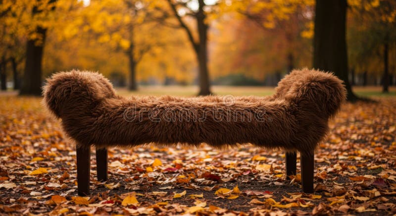 Brown Fur Bench in Autumn Park Stock Illustration - Illustration of ...