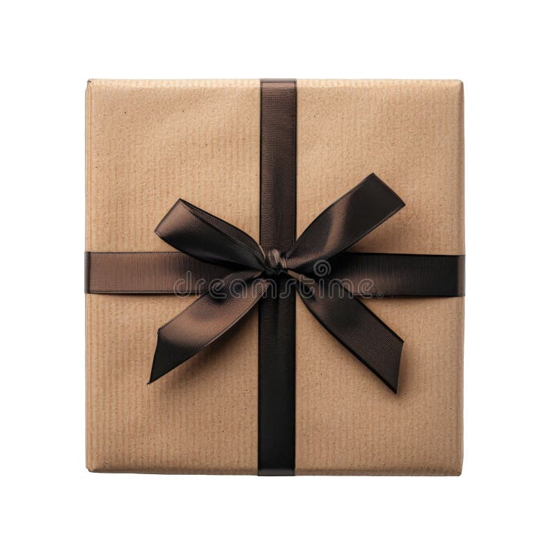 Brown Gift Box with Black Ribbon and Bow Stock Photo - Illustration of ...