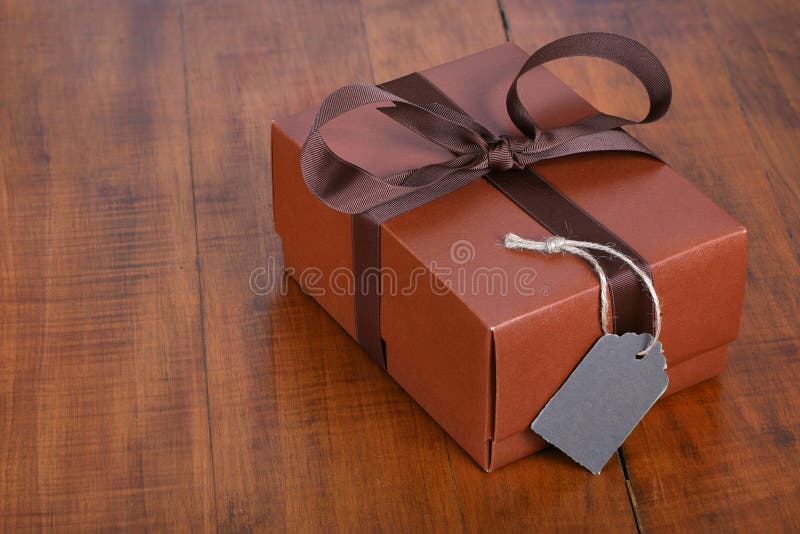 Brown Gift Box with Brown Ribbon Stock Photo - Image of celebration ...