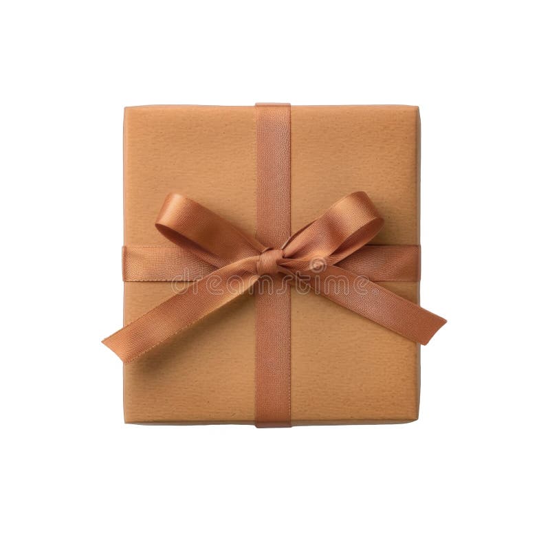 Brown Gift Box with a Copper Ribbon Bow Stock Photo - Illustration of ...