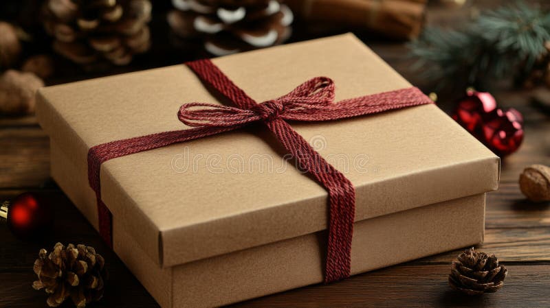 A Brown Gift Box with Red Ribbon for Christmas Stock Illustration ...