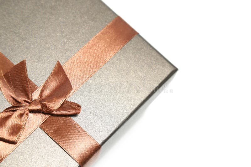 The Brown Gift Box with the Riccon Stock Photo - Image of ribbon, white ...