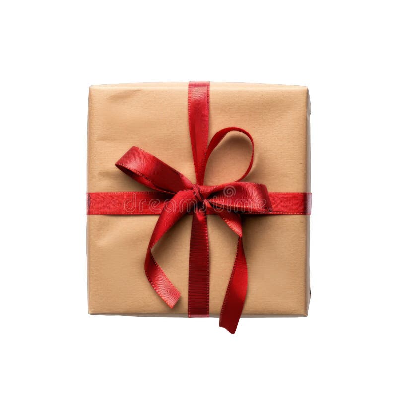 A Brown Gift Box Tied with a Red Satin Ribbon Stock Image ...