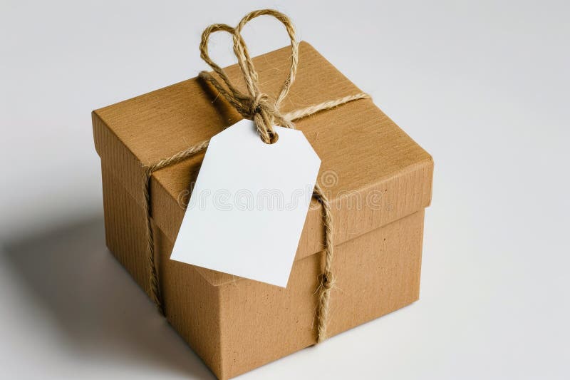 A Brown Gift Box with a White Tag Stock Photo - Image of rope, wrap ...