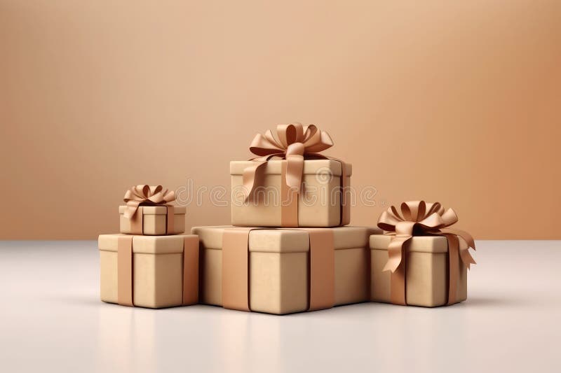 Brown Gift Boxes Set on White Background, 3D. Generative AI Stock ...