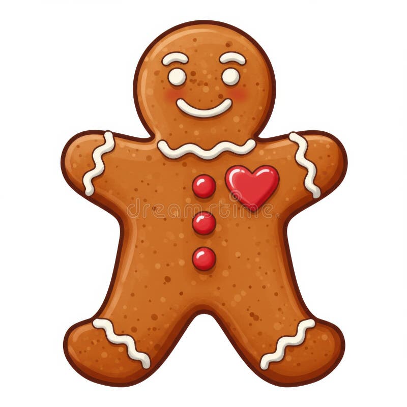 Brown Gingerbread Man Cookie with Red Heart Stock Illustration ...
