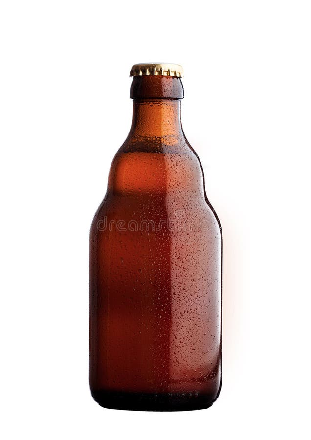 Brown Glass Beer Bottle with Yellow Cap Isolated Stock Photo - Image of ...