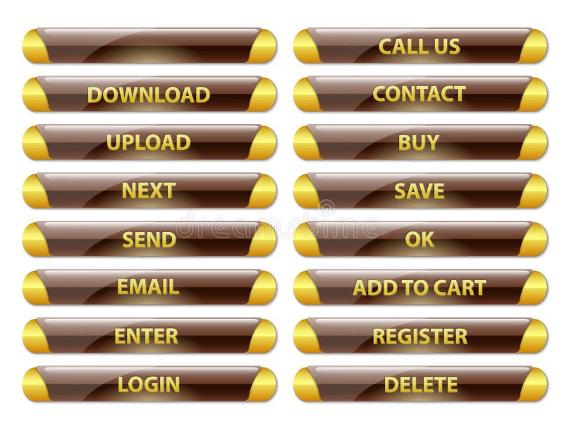 Brown and Golden Rounded Glossy Internet Buttons Stock Vector ...