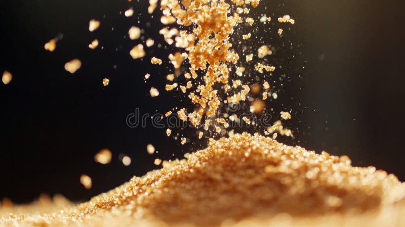 Brown Grain Falling Onto a Pile Against Dark Background Stock ...