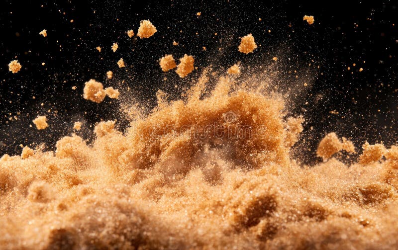Brown Granular Substance Explosion Against Black Background Stock ...