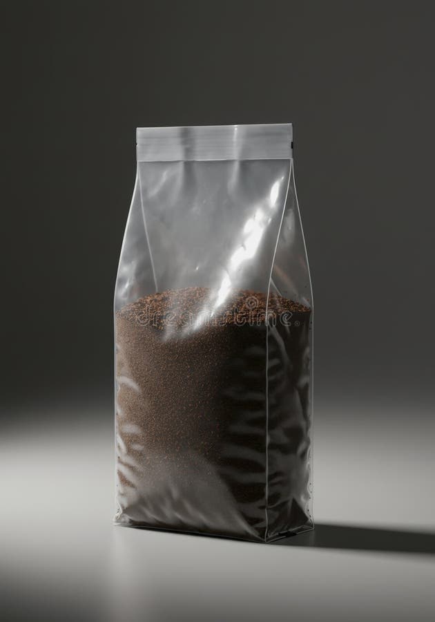 Brown Granules Inside a Clear Plastic Bag on White Background Stock ...