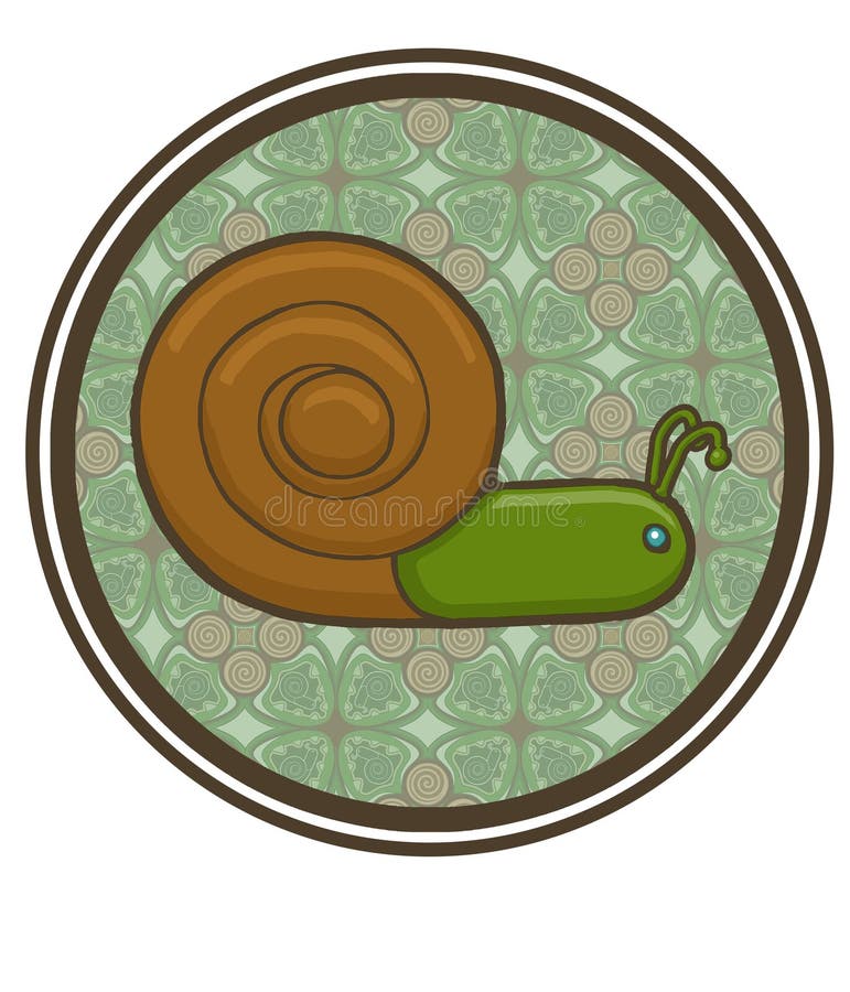Brown and Green Cartoon Snail in a Circle Stock Vector - Illustration ...