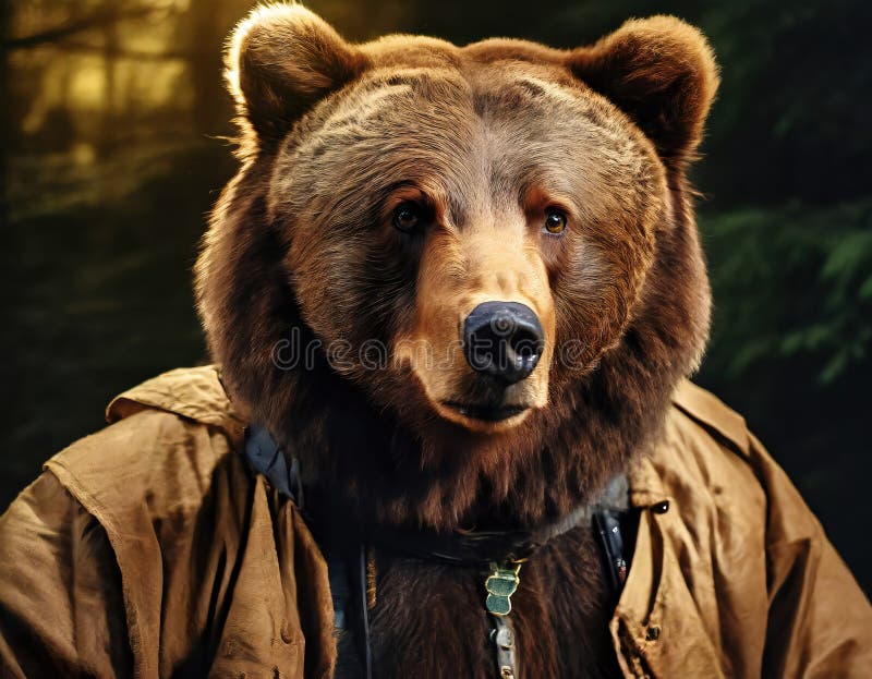 Brown Grizzly Bear Dressed As a Hunter Posing To Camera, Generative Ai ...