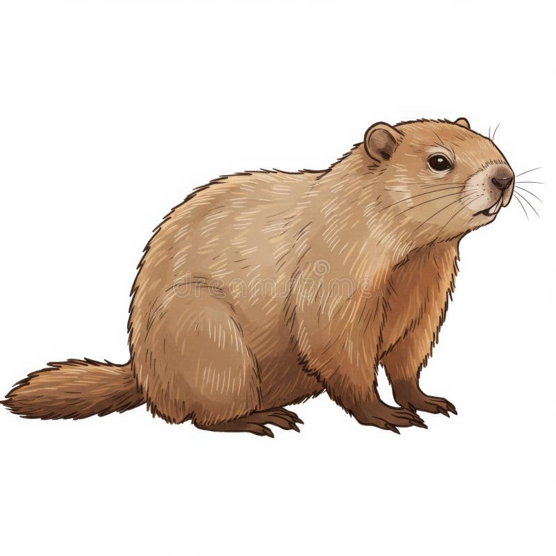 Brown Groundhog Sitting on White Background Stock Illustration ...