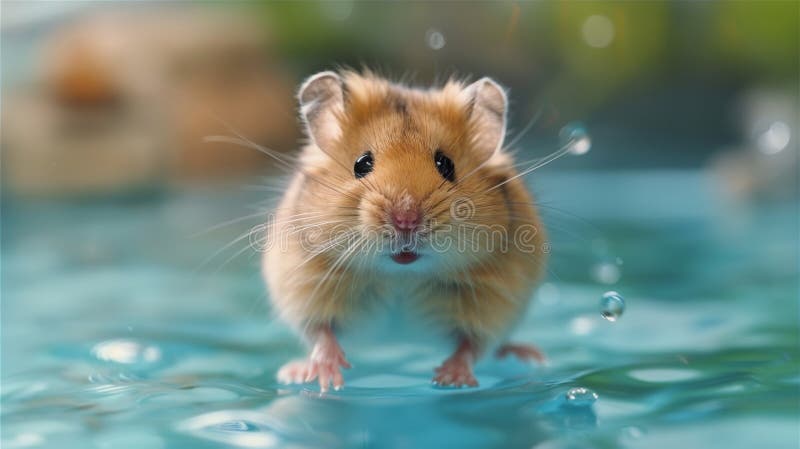 Brown Hamster Standing on Top of Water Pool Stock Image - Image of ...