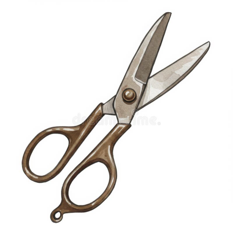 Brown Handled Metal Scissors on White Background Stock Illustration ...