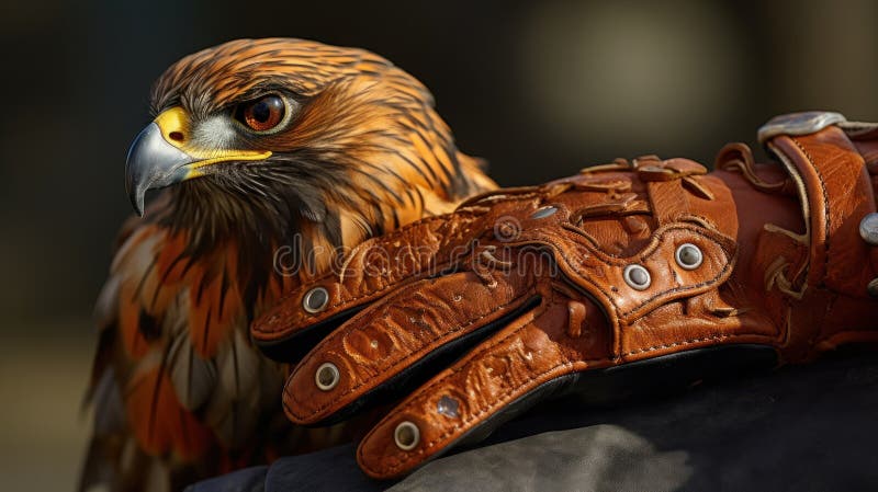 A Brown Hawk is Perched on a Man S Hand, AI Stock Illustration ...