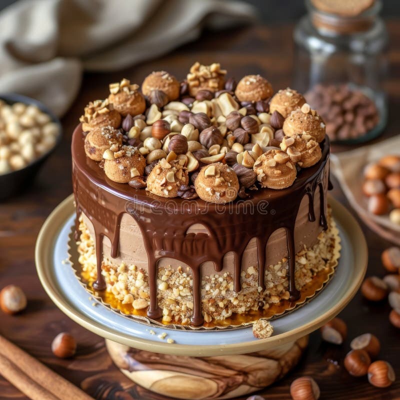 Brown Hazelnut Cake with Cream Topping Stock Photo - Image of yummy ...