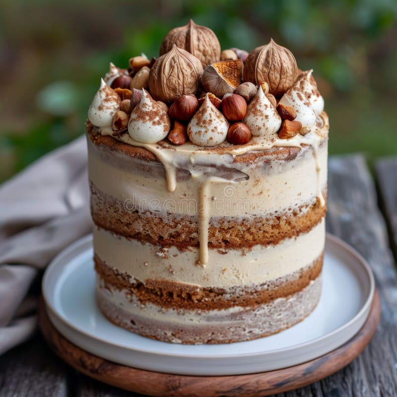 Brown Hazelnut Cake with Cream Topping Stock Image - Image of sugar ...